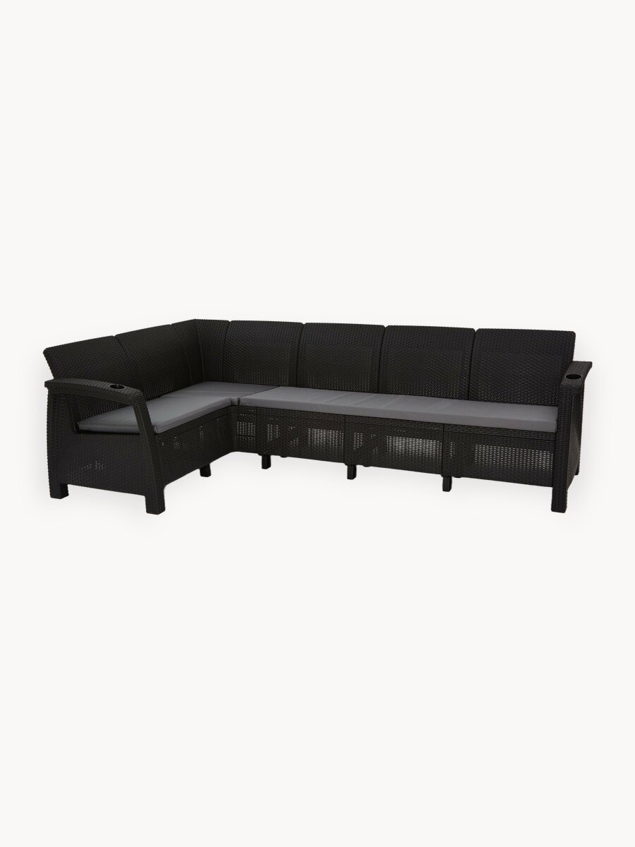 Диван садовый L-угловой Ротанг, мокко (подушки серого цвета)