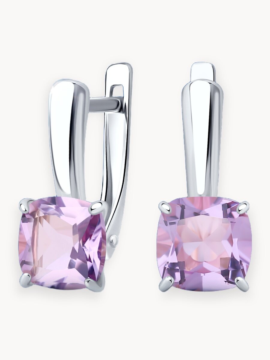 Серьги, серебро, 925 проба, родирование, аметист