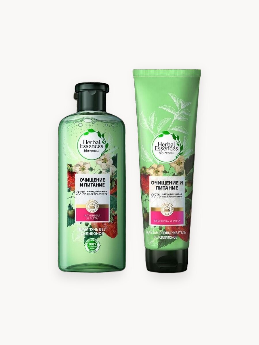 Набор Herbal Essences Набор Очищение и питание Шампунь 250мл+Бальзам 275 мл, Клубника мята