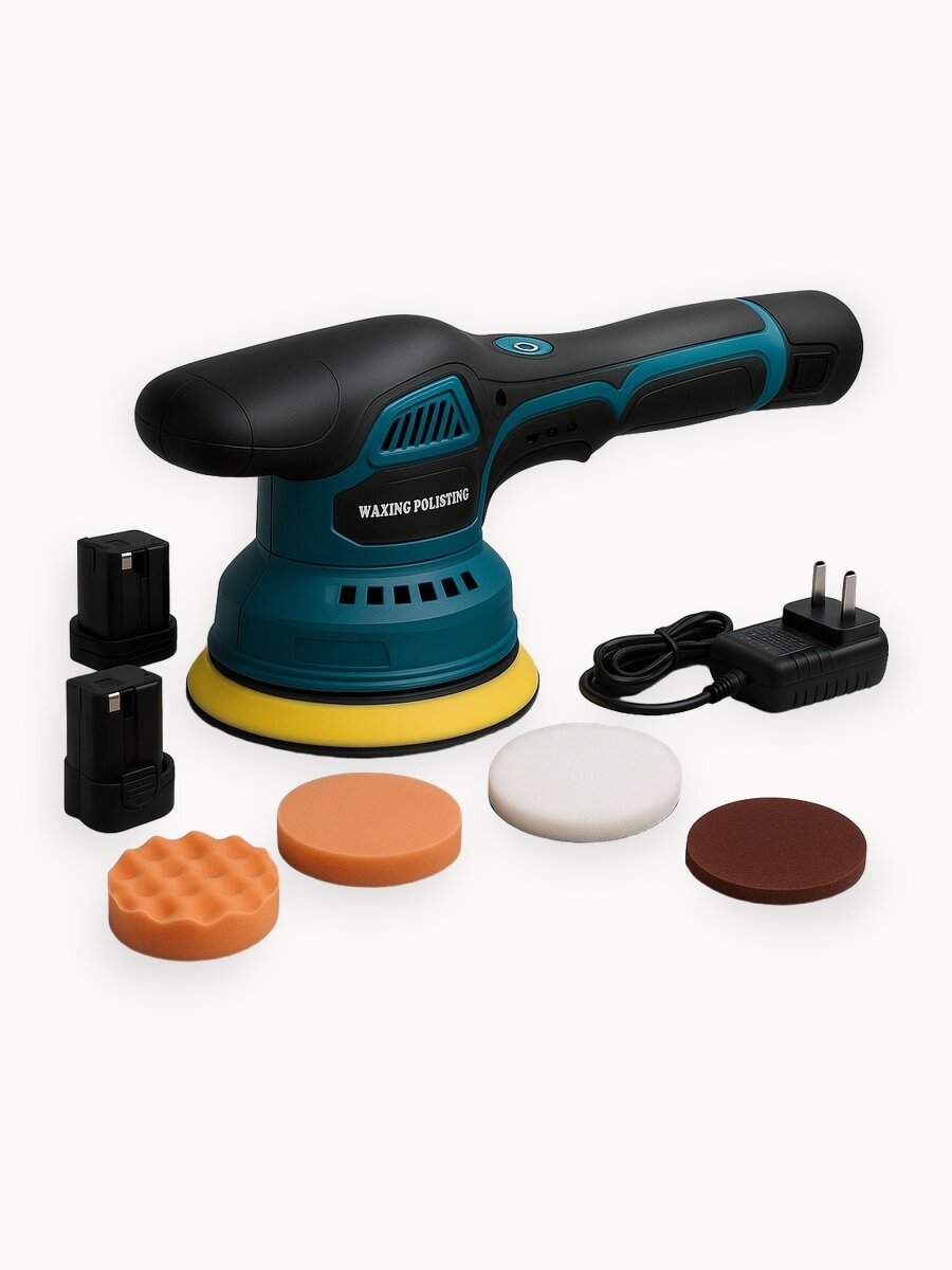 Полировальная машинка, для авто, 2 аккумулятора, 125мм, 5000 об/мин