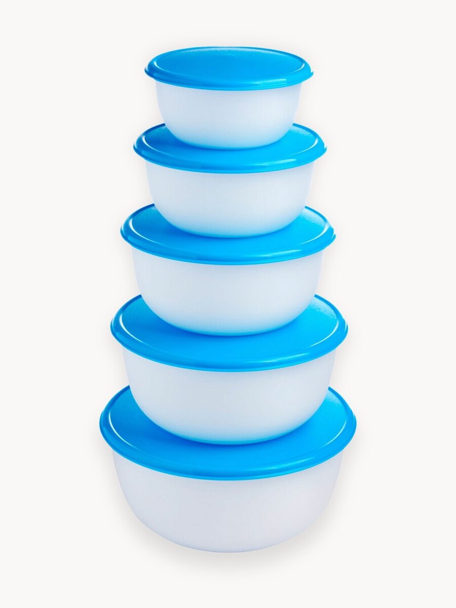 Контейнер пищевой с крышкой икеа прозрачный синий 19х9 см 5 шт.