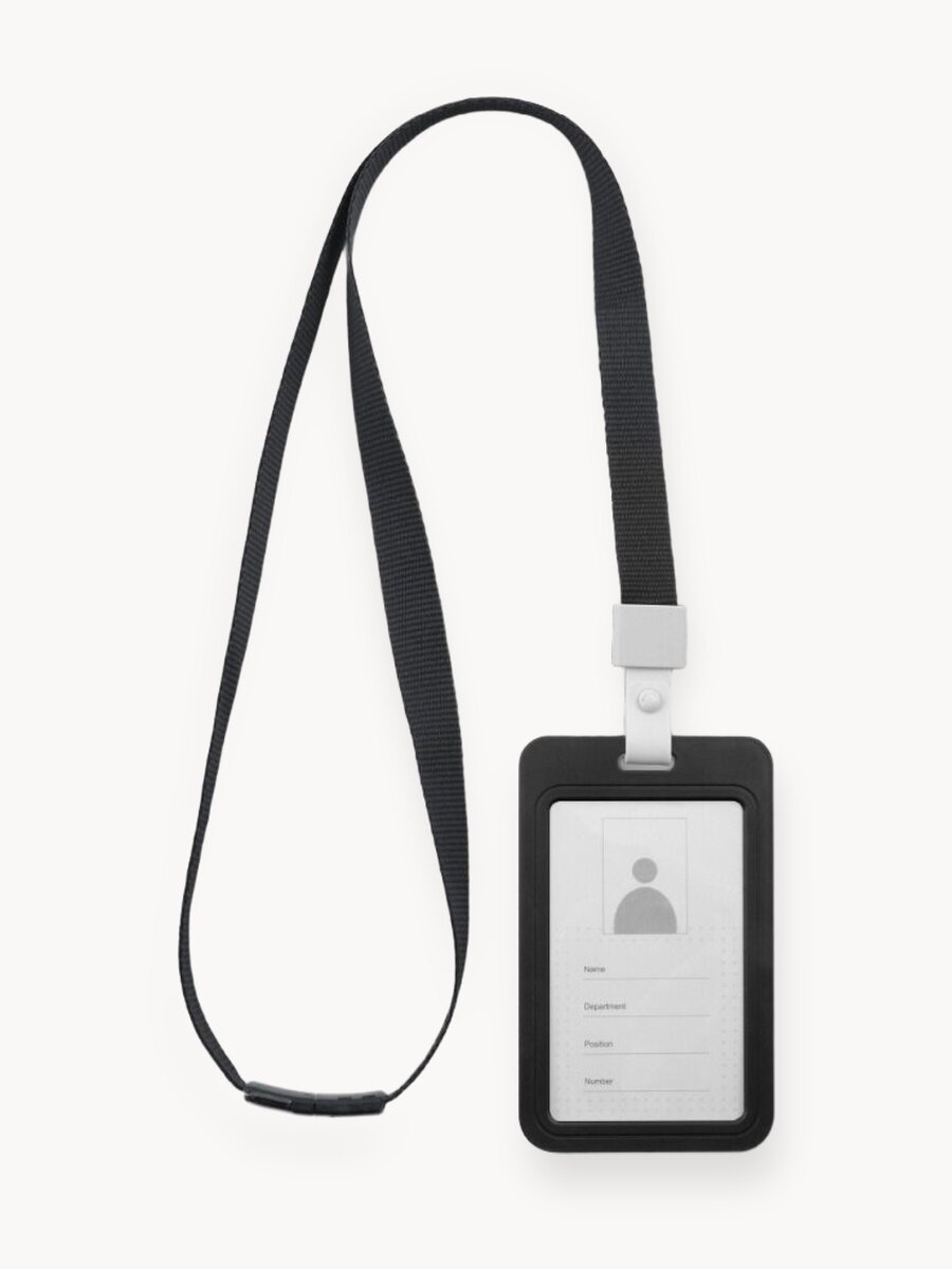 Бейджик для пропуска черный FastMarket, чехол для карты школьника, бейдж на ленте, держатель для пропуска в школу
