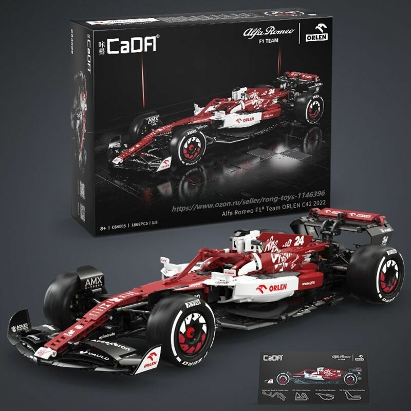 Конструктор техник, CaDA C64005, болид Alfa Romeo F1 Team ORLEN C42 1:8 Формульные гонки, 1868 детали