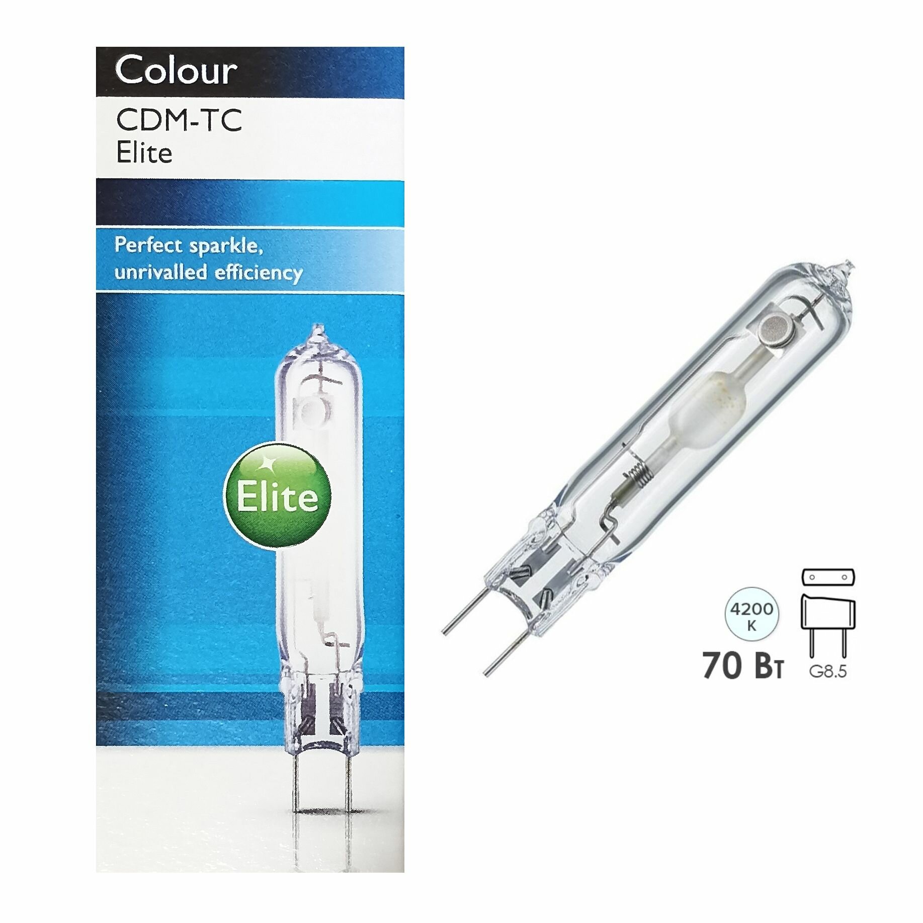 1шт/уп. Лампа МГЛ Капсула 70W G8.5 7800Лм 4200К арт. 484739 D-15mm L-85mm Металлогалогенная Свет Нейтральный белый CDM-TC Elite Philips, уп. 1шт