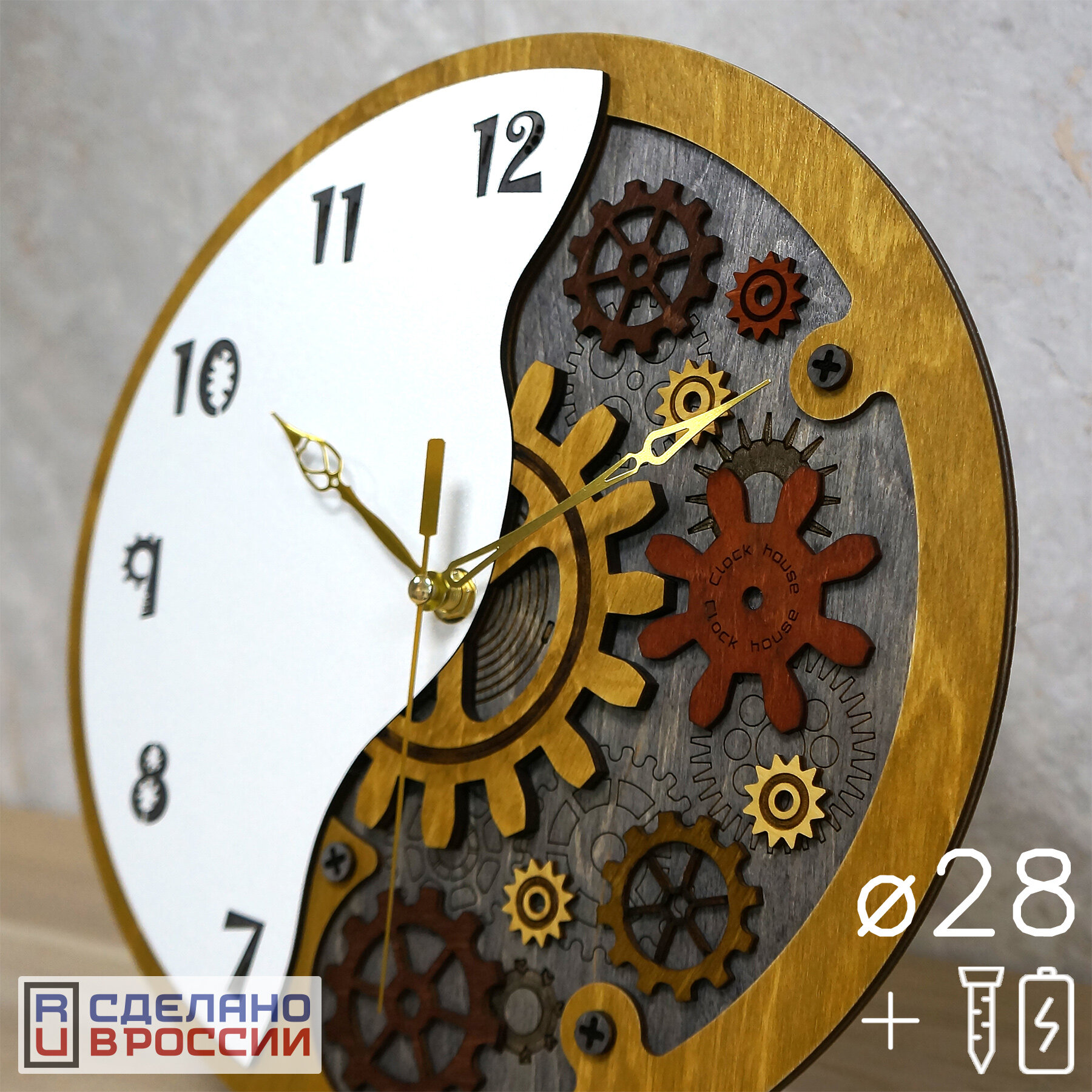 Настенные часы картина (панно) "Механическое сердце времени" - стимпанк шедевр из дерева