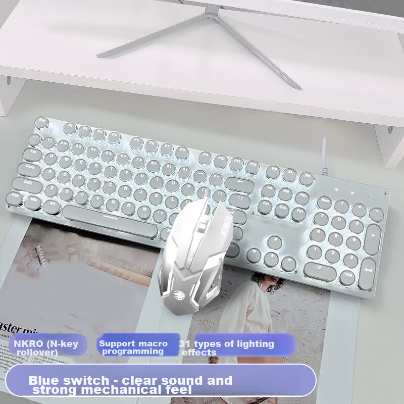 Механический набор клавиатуры и мыши EWEADN TK100, белый, проводная клавиатура и мышь, Blue Switches