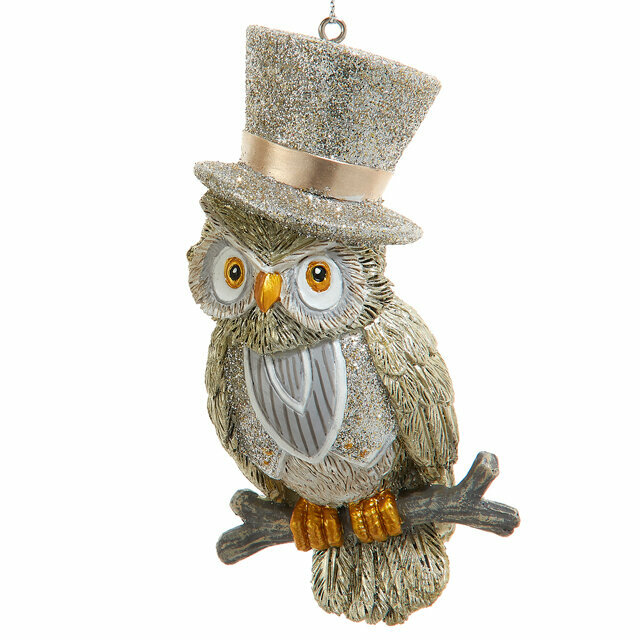 Елочная игрушка Сова - Лорд Грей в цилиндре 10 см, подвеска, Kurts Adler, D4441-1