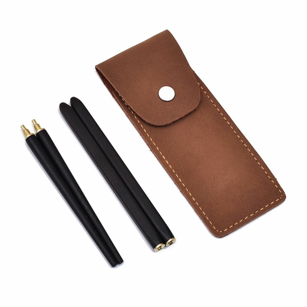 Портативный кожаный чехол для палочек еды-Ebony spiral C03