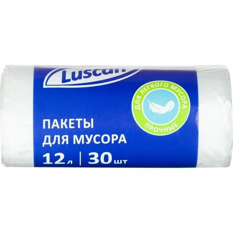 Мешки для мусора Luscan ПНД, 12 л, 6 мкм, белые, 32х50 см, 30 шт