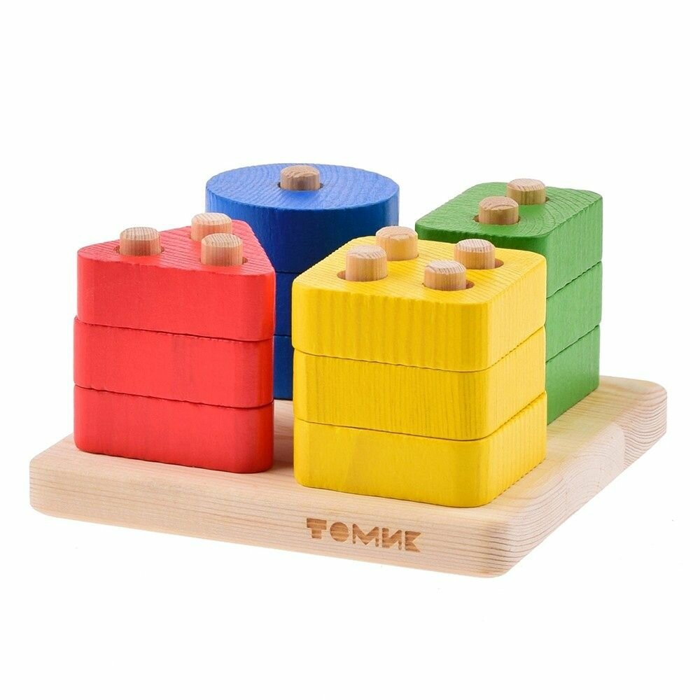 Деревянный сортер Томик "Логический квадрат" 4 геометрических формы, 12 деталей (С-01)