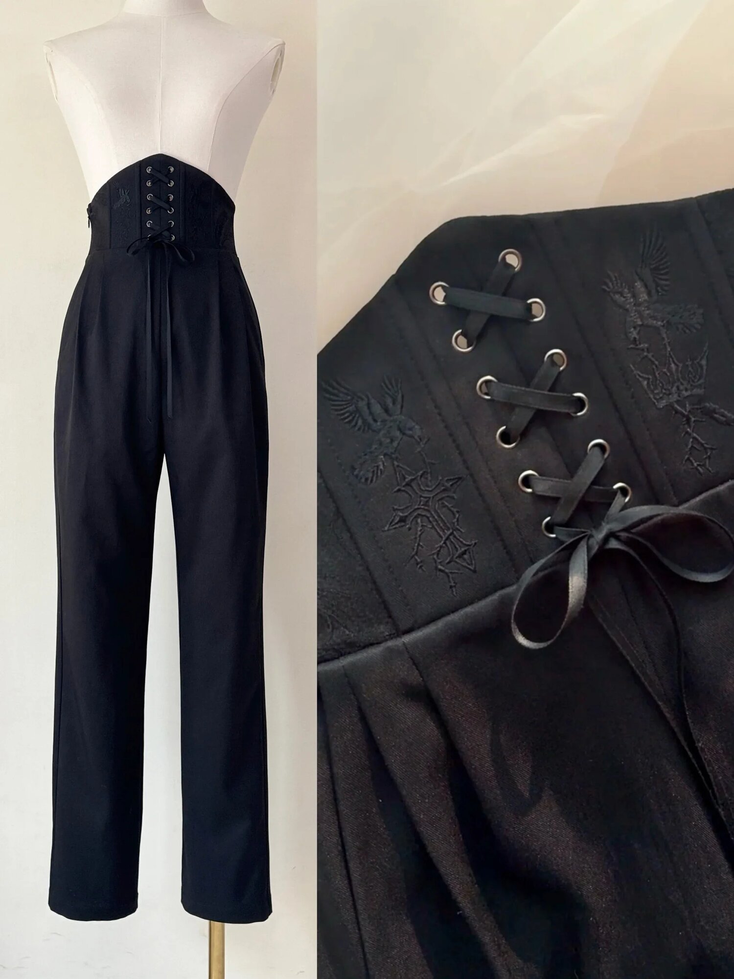 Bloocosli Королевская ворона готический костюм для женщин из Черный, L, High Waist Trousers