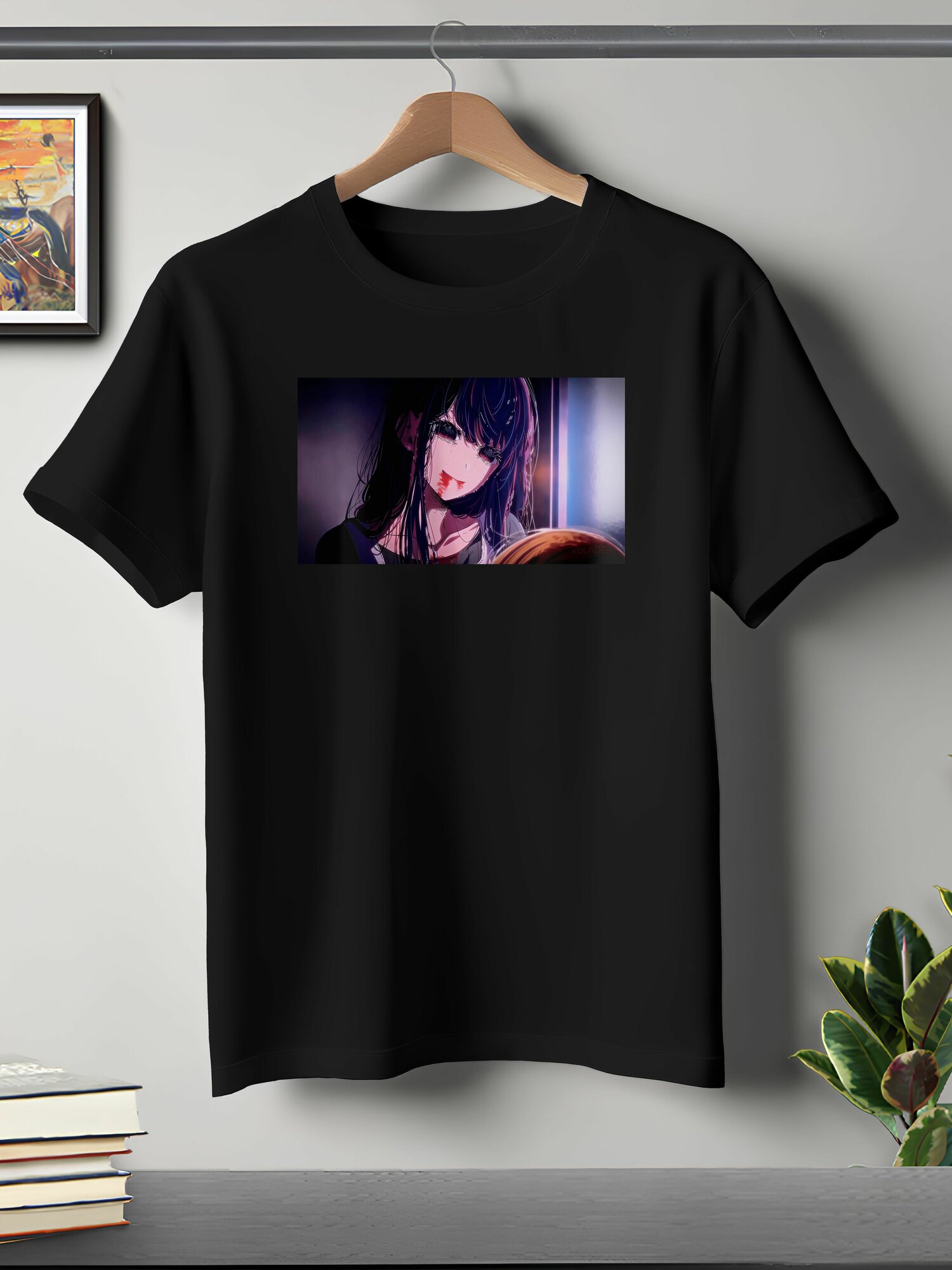 Футболка ONEQ унисекс 48-50 (L) размер с принтом Oshi no Ko, черная