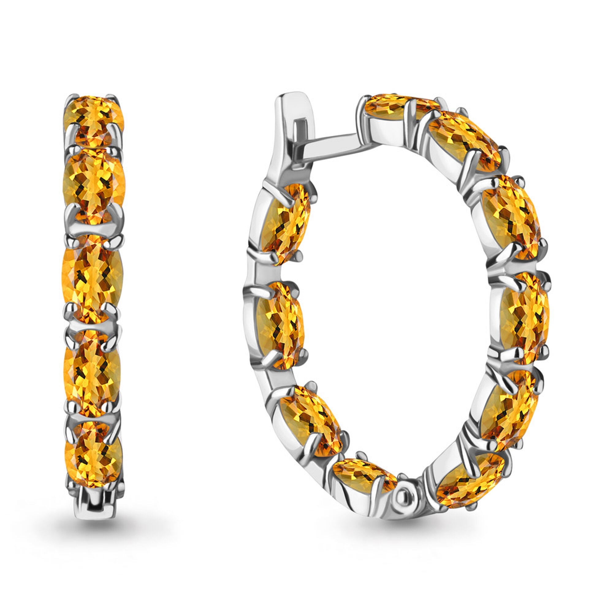 Серьги конго, серебро, 925 проба, родирование, цитрин