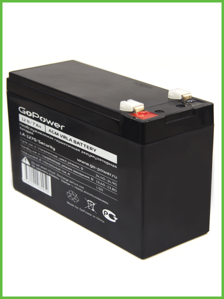 Аккумулятор свинцово-кислотный GoPower LA-1270/security 12V 7Ah клеммы T2/ F2 (1/5)
