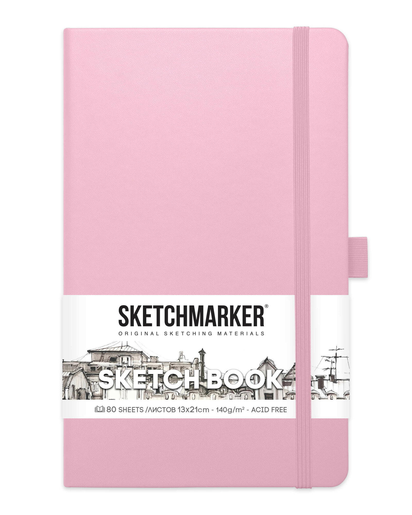 Блокнот для зарисовок Sketchmarker 140г/кв. м 13*21см 80л (Розовый)