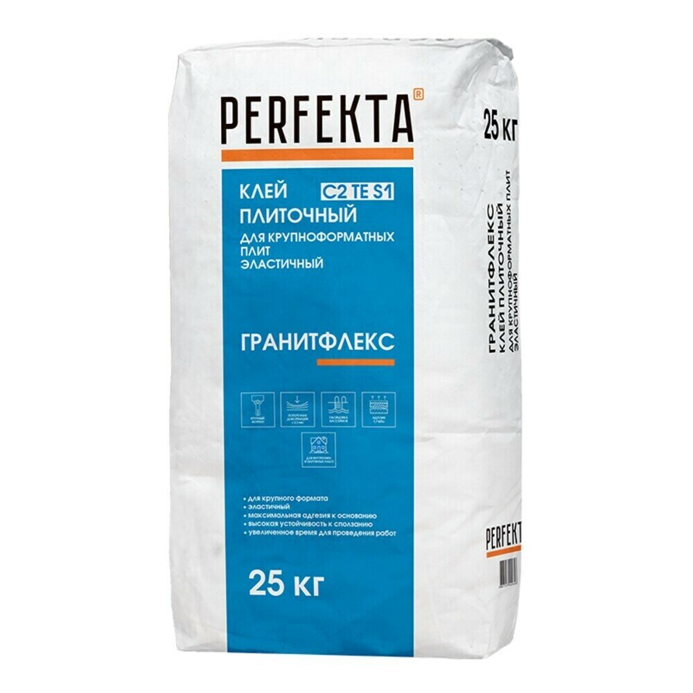 Клей для плитки/ керамогранита/ мозаики/ камня Perfekta Гранитфлекс эластичный серый класс C2 TE S1 25 кг