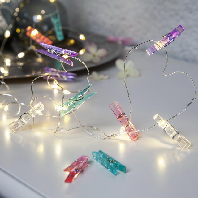 Светодиодная гирлянда Прищепки Rainbow Clippy на батарейках 2.9 м, 30 теплых белых LED ламп, серебряная проволока, IP20, Star Trading, 729-13