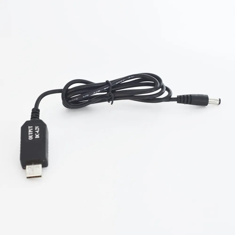 Кабель с преобразователем напряжения на 4.2V, DC 2.1x5.5mm, USB 5V-3.7В/4.2В для аккумуляторов