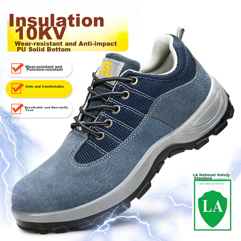 JUNBU Safety Shoes for Men, Electrician Insulated Plastic Toe Cap, Anti-Smashing, Anti-Puncture, Wear-Resistant, Safety Work Functional Shoes 2156KV Size 40