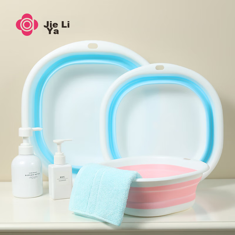 Jieliya Travel Folding Basin, Face Washing Basin, for Business Trips, Home Use, Dormitory, Portable, Travel Water Basin, Foot Soaking, Nordic Blue - Medium Size