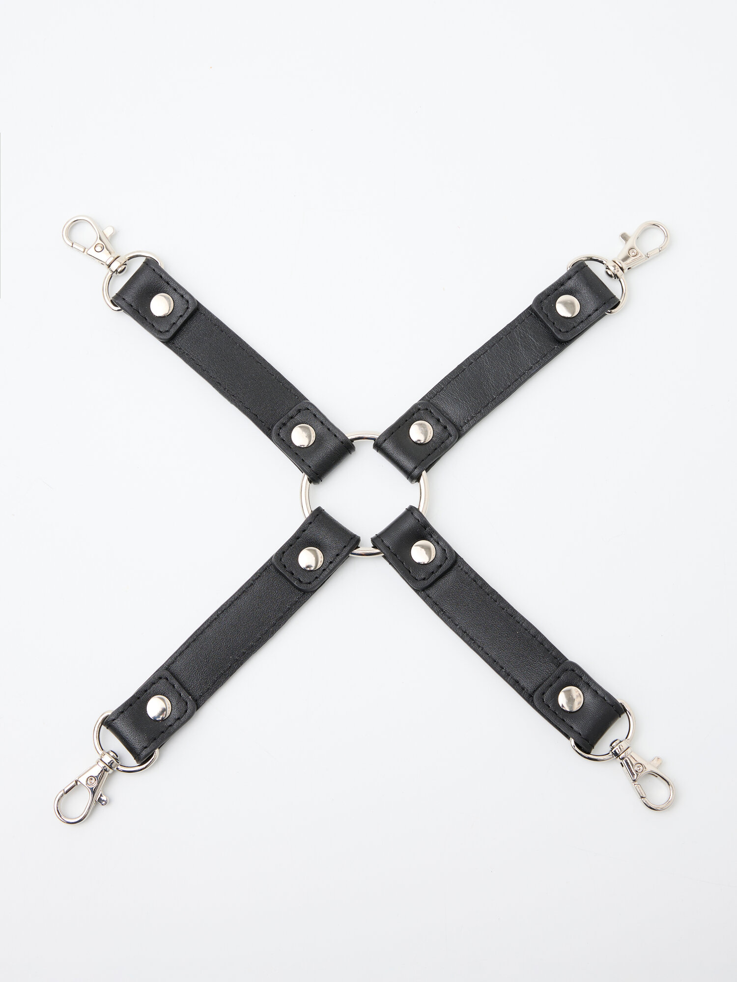 Сцепка БДСМ Fire Horse 004-006, 4 карабина, натуральная кожа, черная