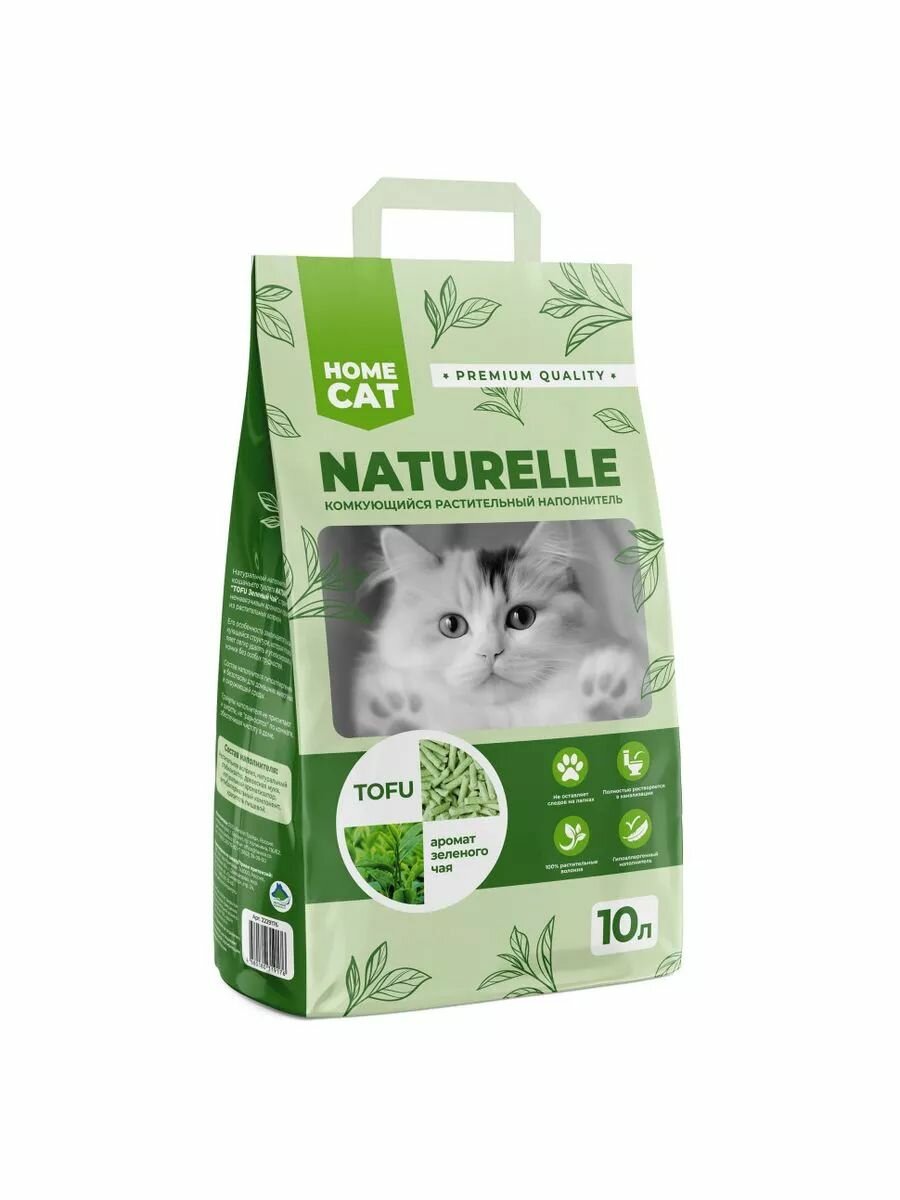 Наполнитель комкующийся Homecat Naturelle Tofu, зеленый чай, 10 л/4 кг
