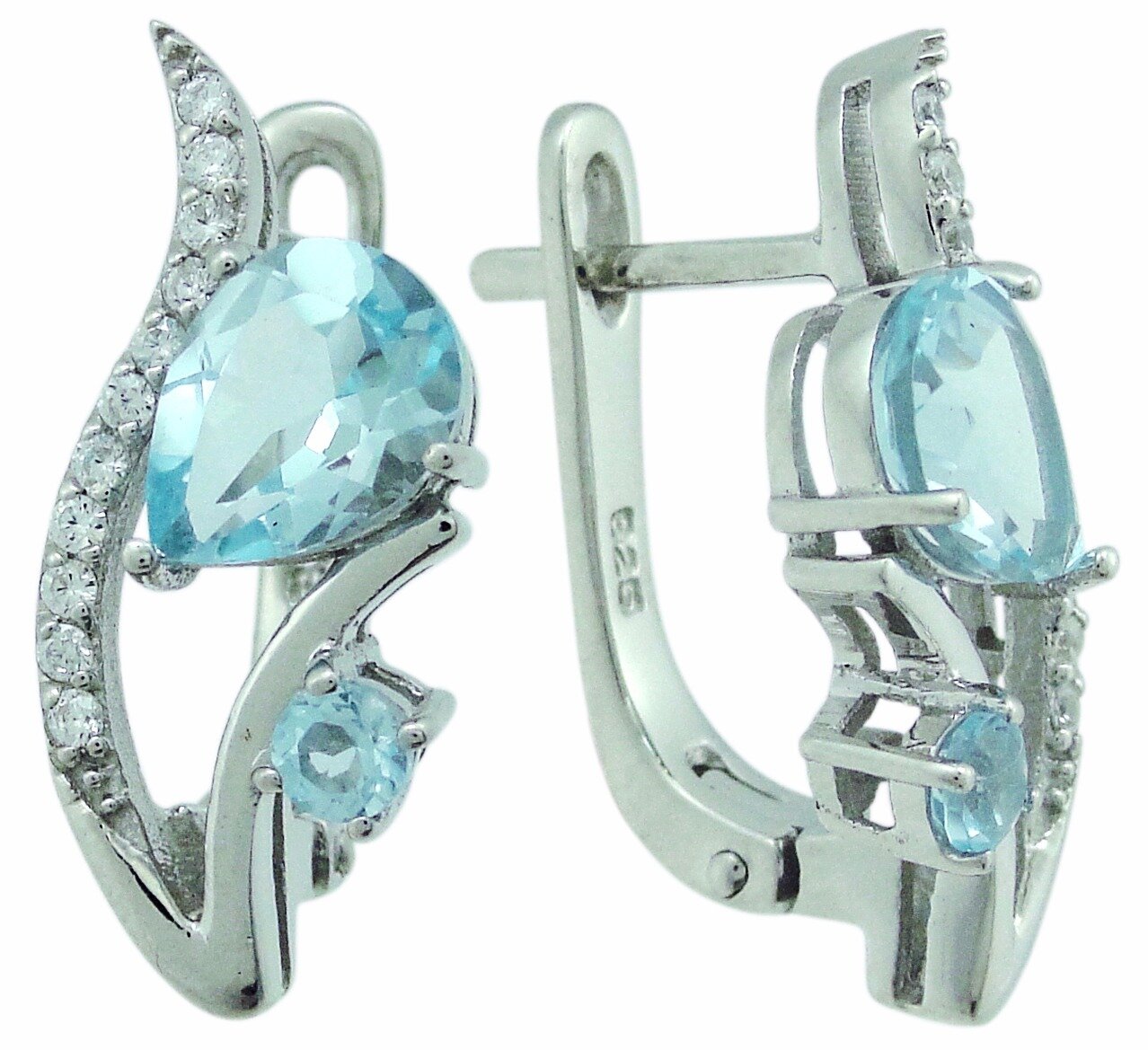 Серьги, серебро, 925 проба, фианит, топаз