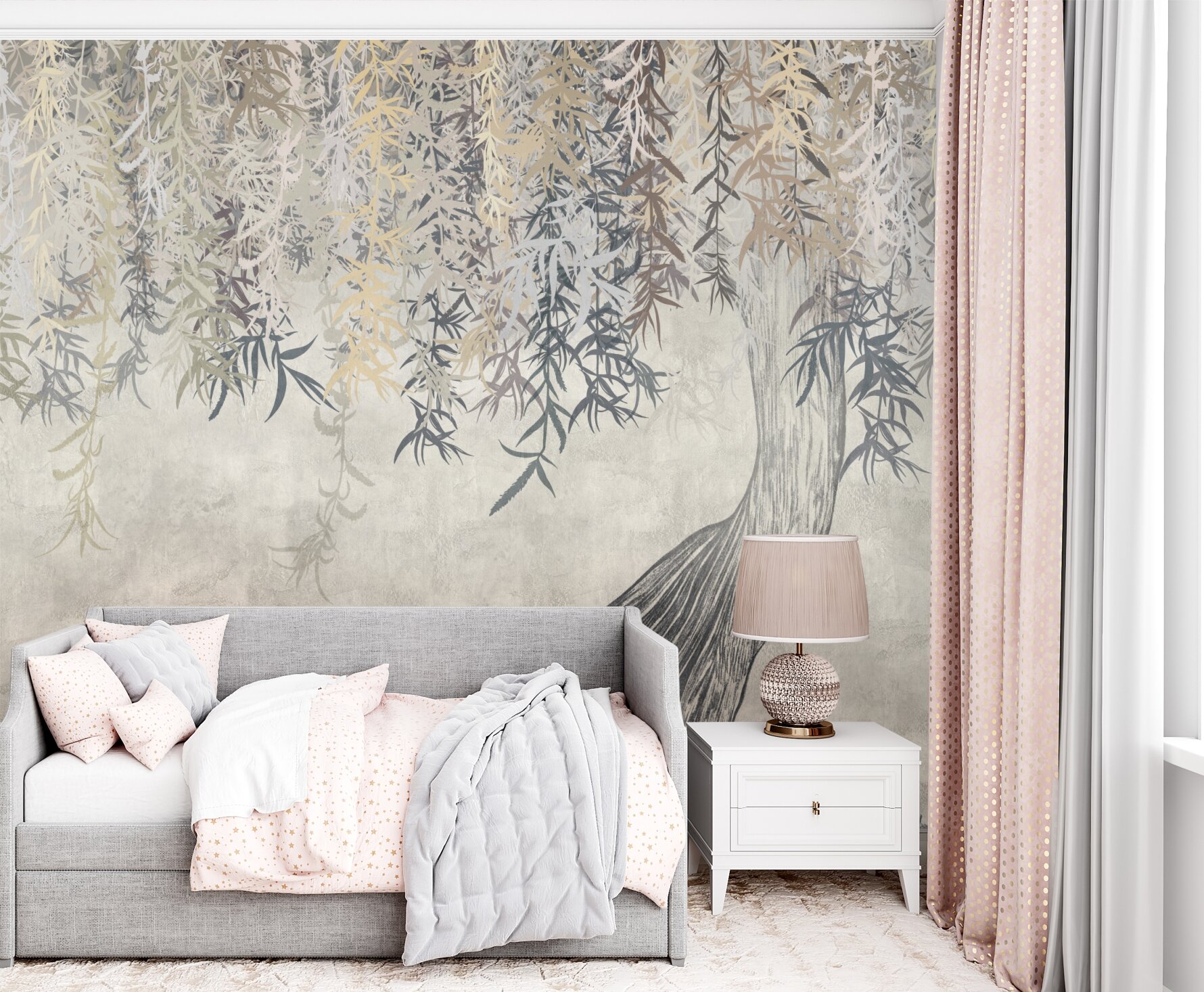 Флизелиновые фотообои с деревом"Ива" 300х270 см для спальни, гостиной, кухни, офиса, коридора, молодежные в стиле лофт