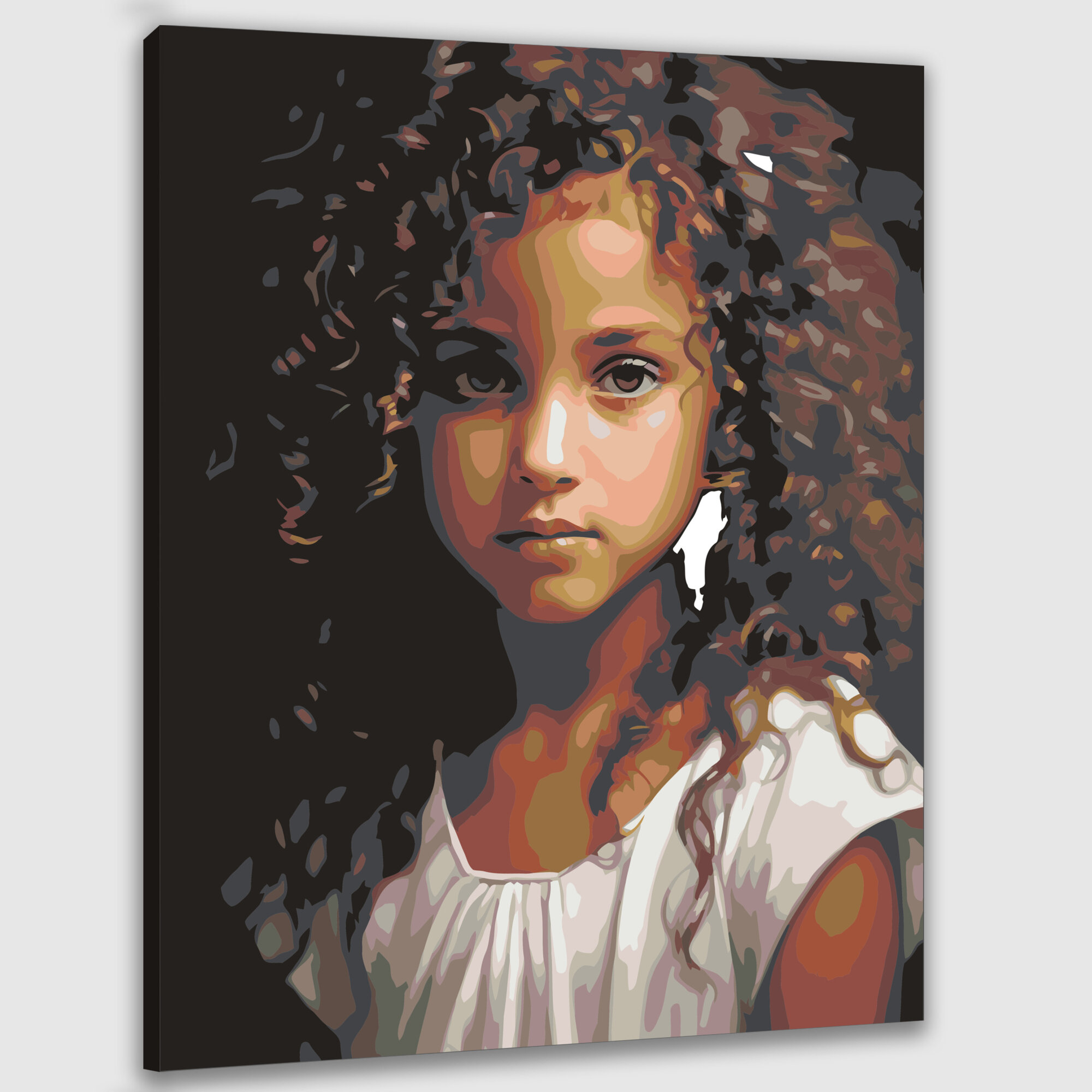 Картина по номерам 40x50 см, картина маслом, молодая девушка, черты лица, глаза, свет, локоны, загадочность, интрига