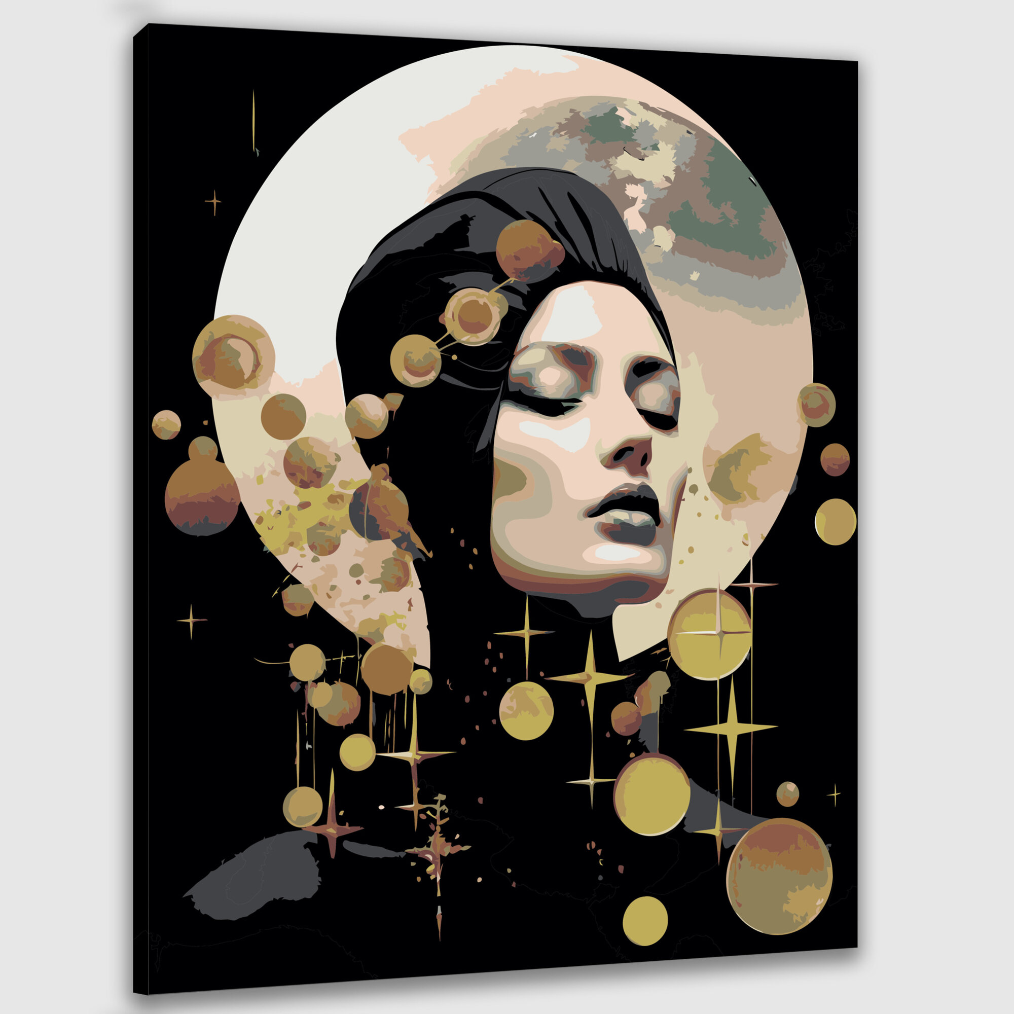 Картина по номерам 40x50 см, цифровой коллаж, фазы Луны, художественный стиль, реалистичный, детализированный, веки