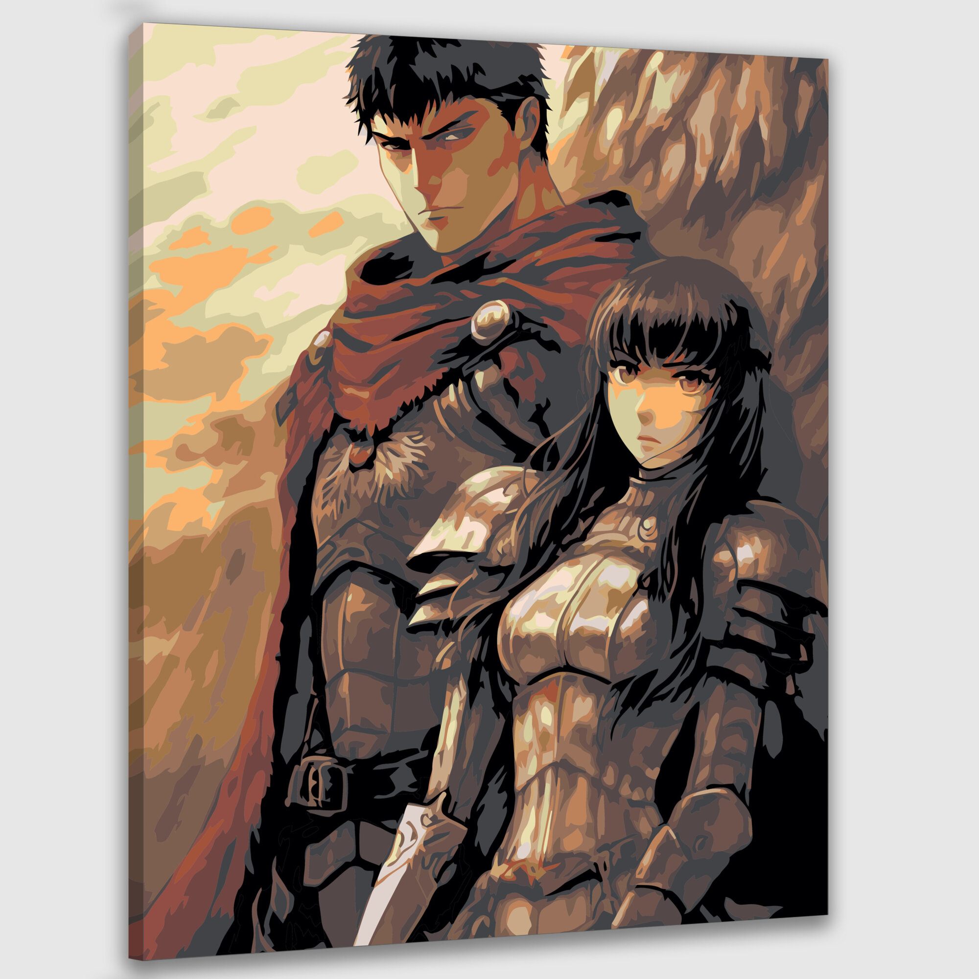 Картина по номерам 40x50 см, яркая, энергичная, иллюстрация, аниме, Берсерк, жажда крови, Гатс, Каска