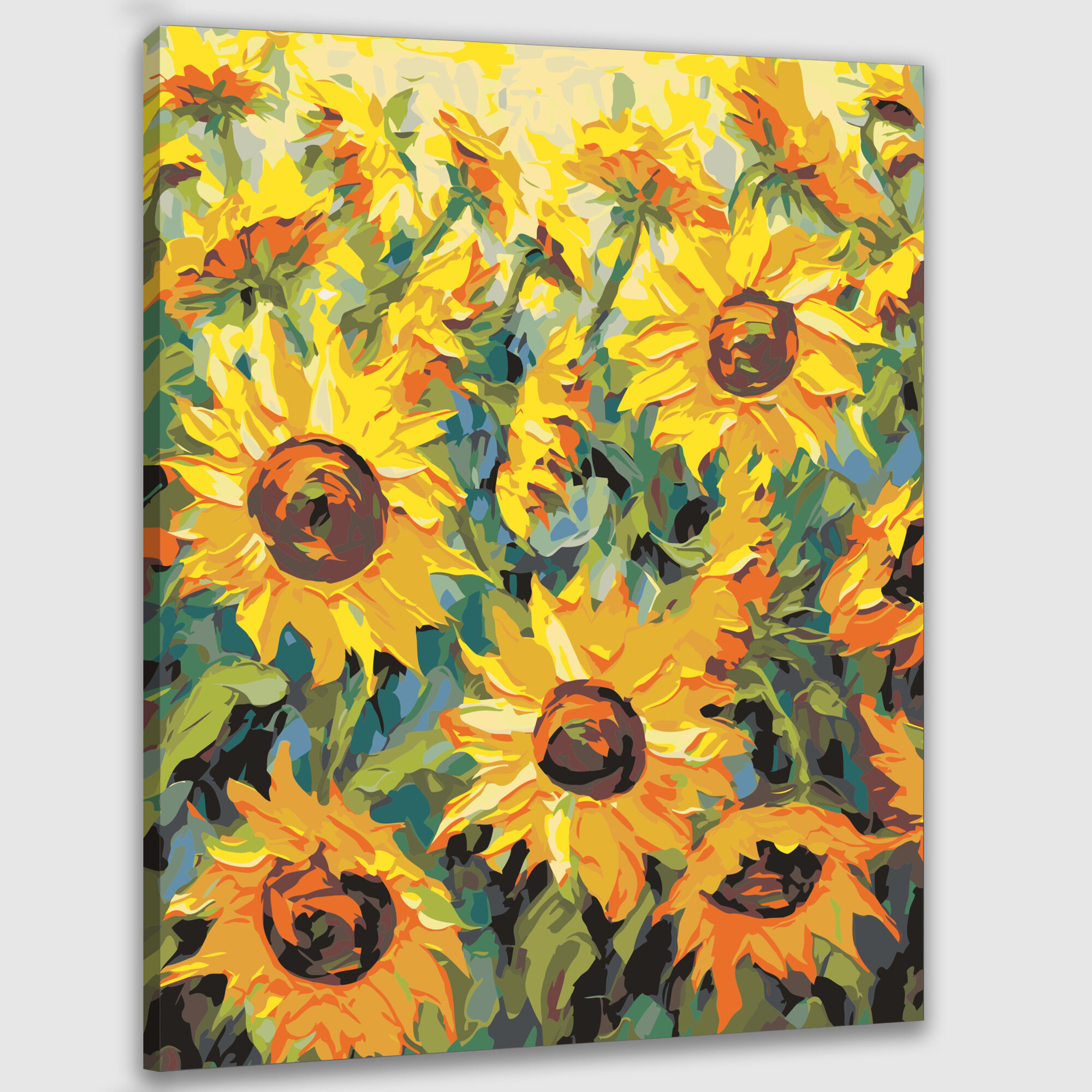 Картина по номерам 40x50 см, стиль Ван Гога, поле подсолнечника, яркие цвета, смелые мазки, природа, эпоха 19 века