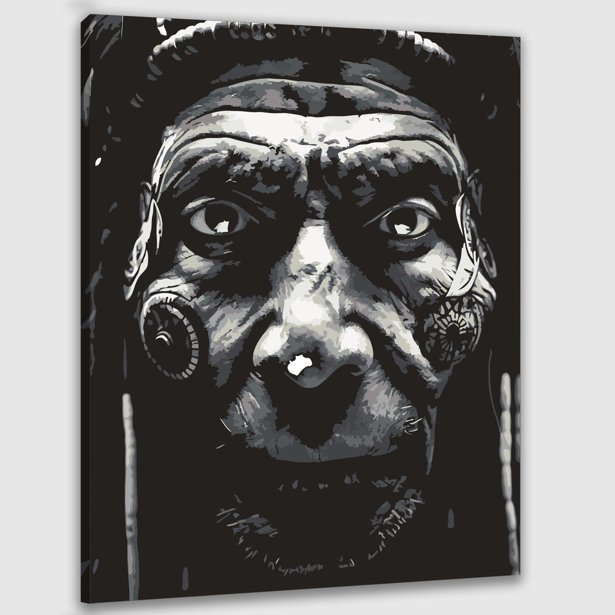 Картина по номерам 40x50 см, шаман, черно-белая фотография, пристальный взгляд, древняя мудрость