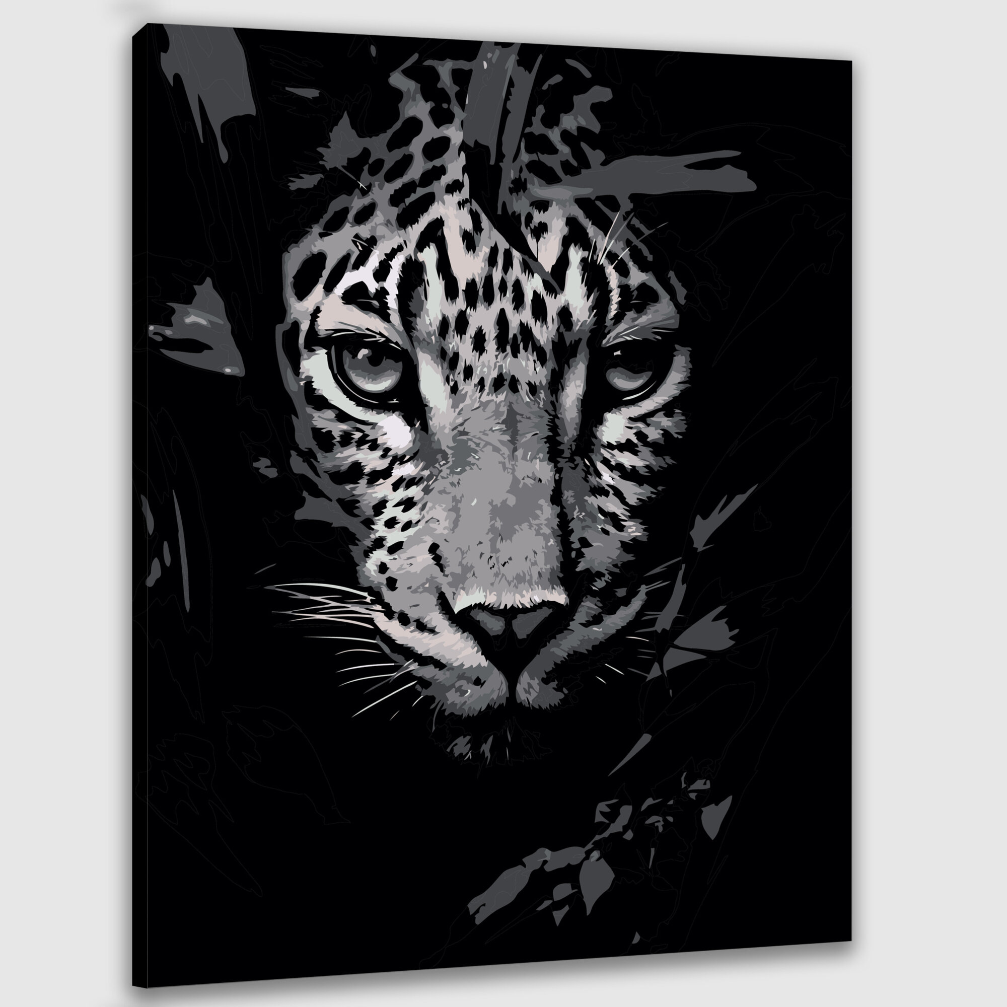 Картина по номерам 40x50 см, черно-белая, фотография, хищник, природа, очертания, подлесок, ожидание, нападение