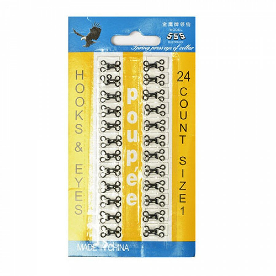 Крючки пришивные в блистере N1 (12х7мм) TBY-HIB цв. никель черный, в блистере 24 шт