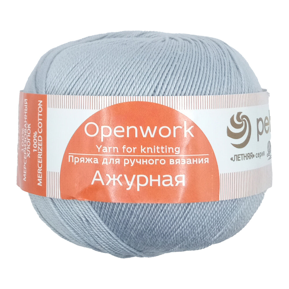 Пряжа для вязания Пехорка Ажурная 008 светло-серый 2 шт 50 гр/280 м 100% мерсеризованный хлопок