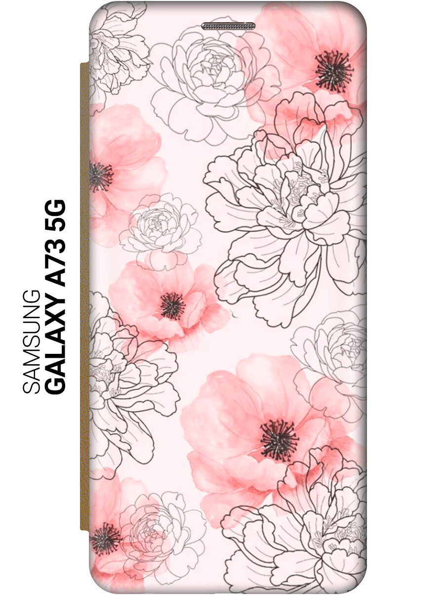 Чехол-книжка на Samsung Galaxy A73 5G / Самсунг А73 5Г с рисунком "Нежно-розовые цветы" золотистый