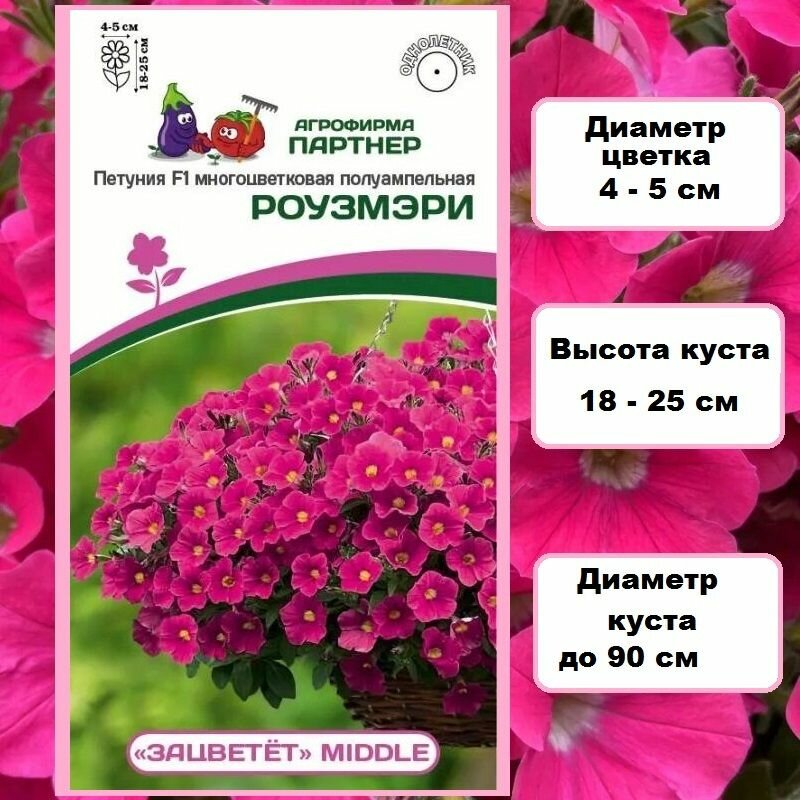 Семена петуния Роузмэри многоцветковая полуампельная / серия Зацветёт / фирма Партнер 1 шт