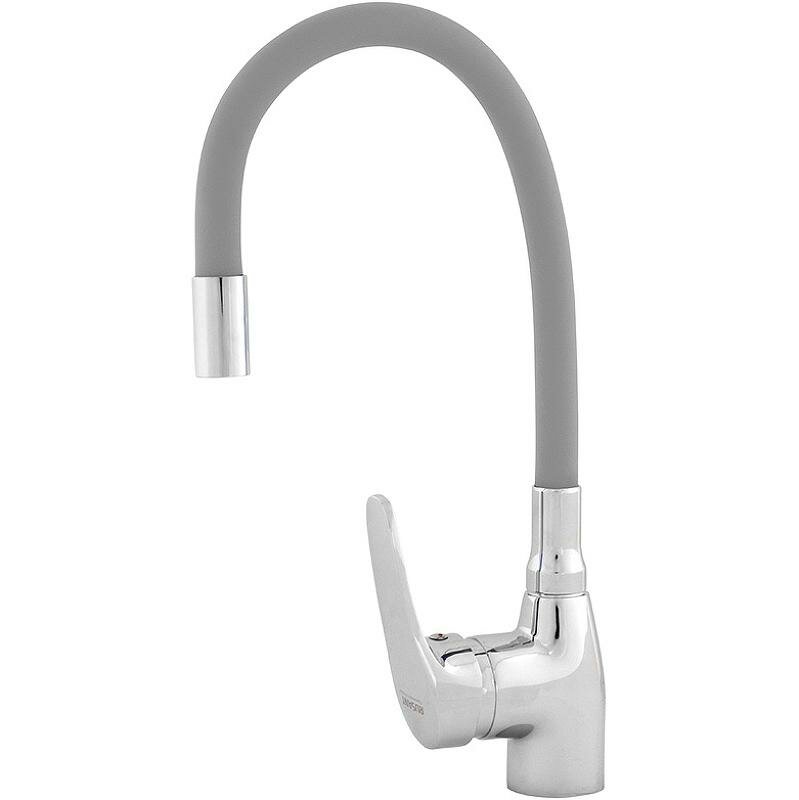 Смеситель для кухни Melodia della vita Ostessa MDV40615Gray хром серый, с гибким изливом, рычажный, латунь