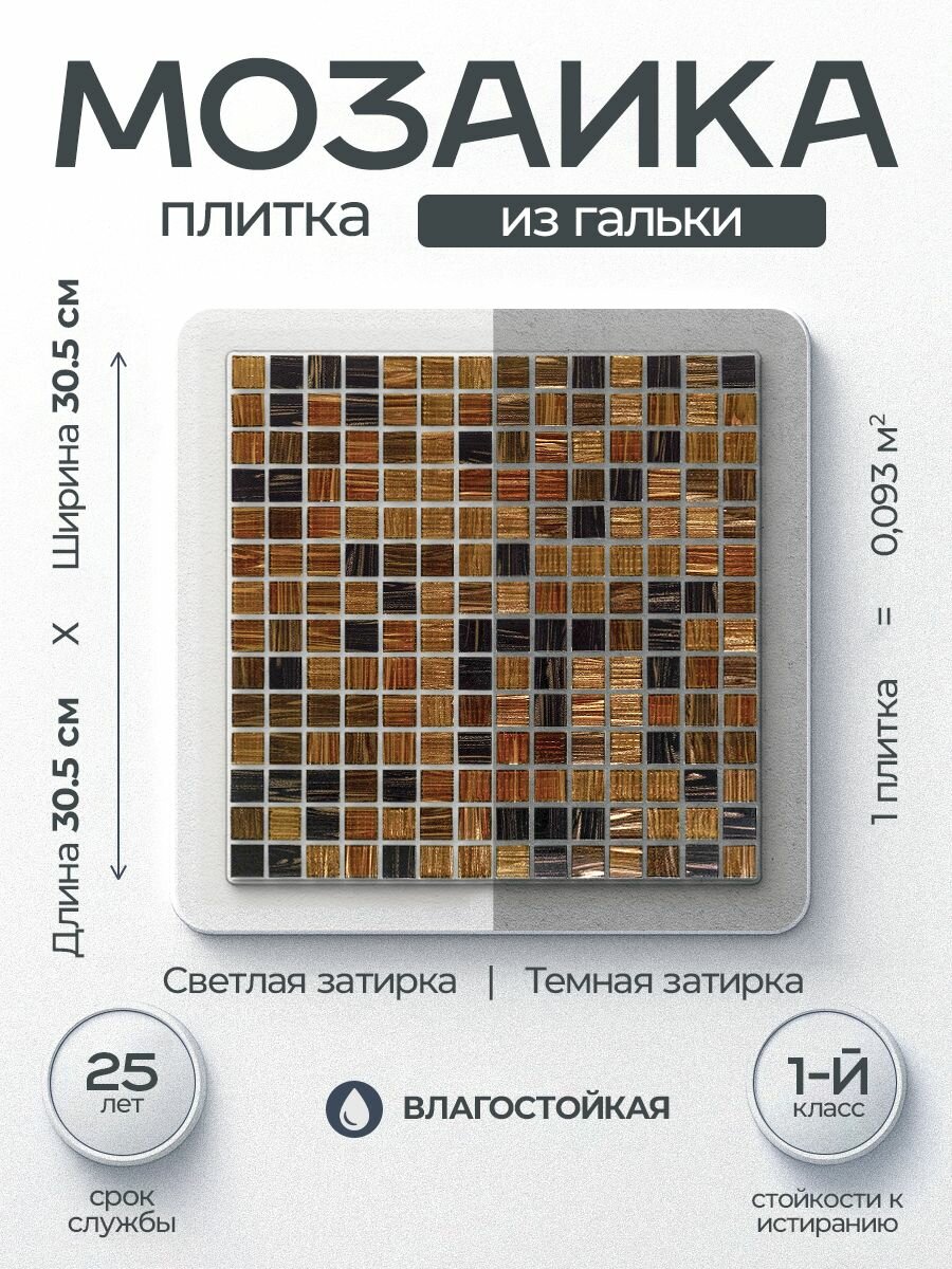 Плитка мозаика MIRO (серия Aurum №6), универсальная стеклянная плитка для ванной и душевой комнаты, для фартука на кухне размер 30.5х30.5см, упаковка 1 штука на сетке, 0,093 м2