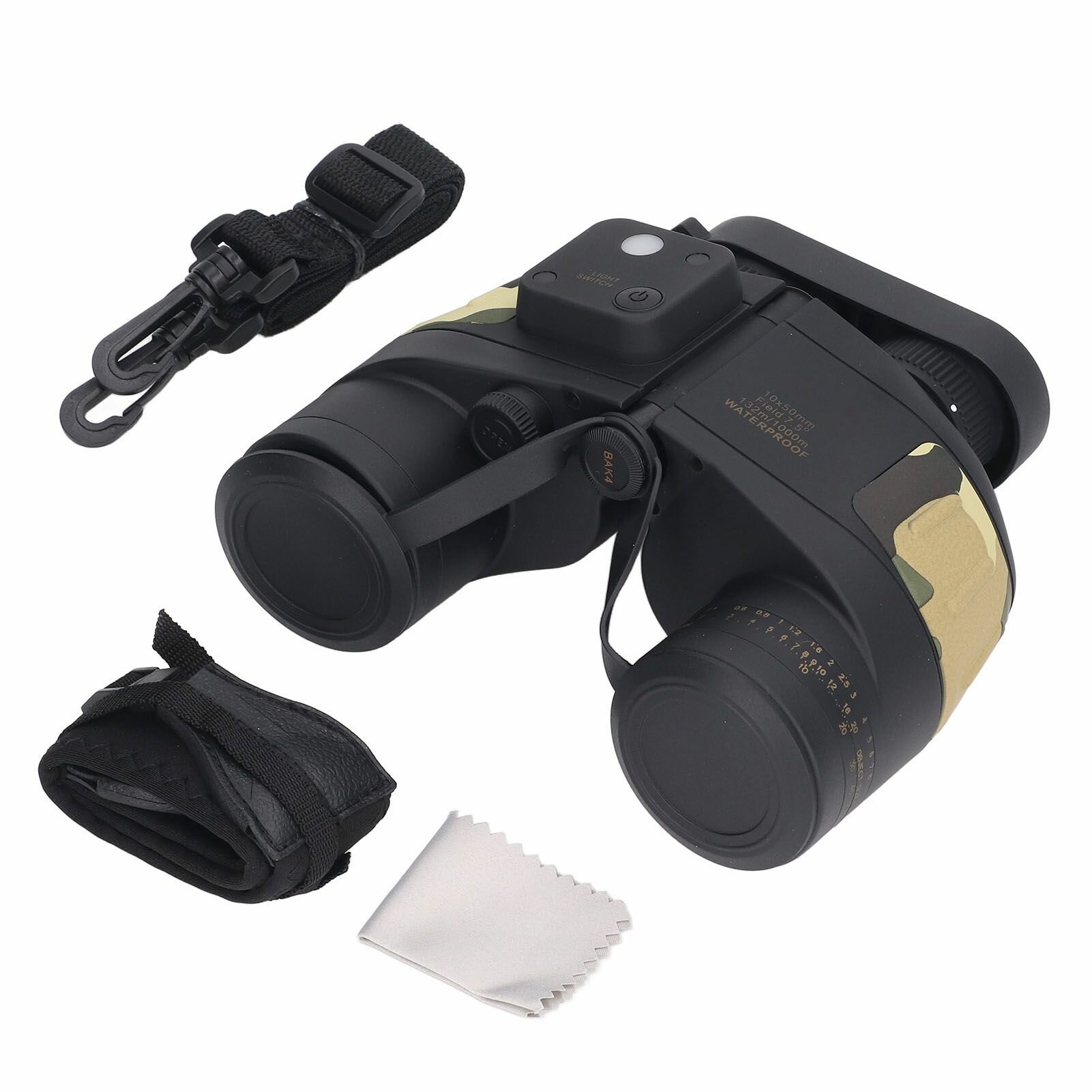 Бинокль 10x50, BAK4, компас, дальномер, для моря и кемпинга