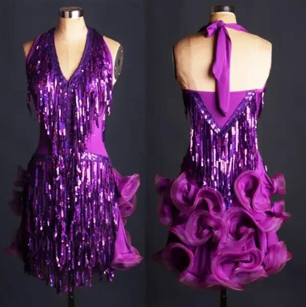 Женское платье для латинских танцев, purple samll back, XXXL