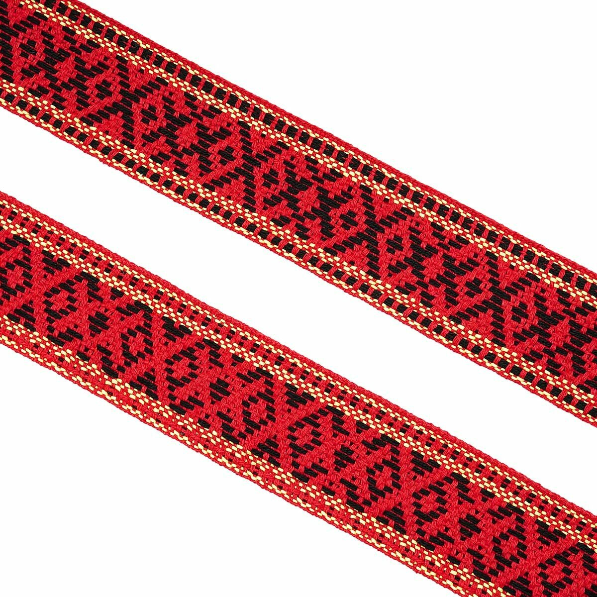 Лента декоративная жаккардовая, 40 мм × 25 м, цвет красный/черный