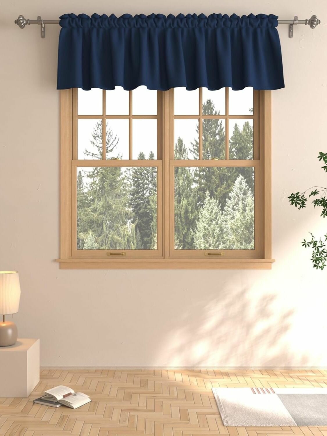 Ламбрекен для кухни на окна из плотной ткани на ленте под крючки арт. БКЛАМ-939 цвет синий