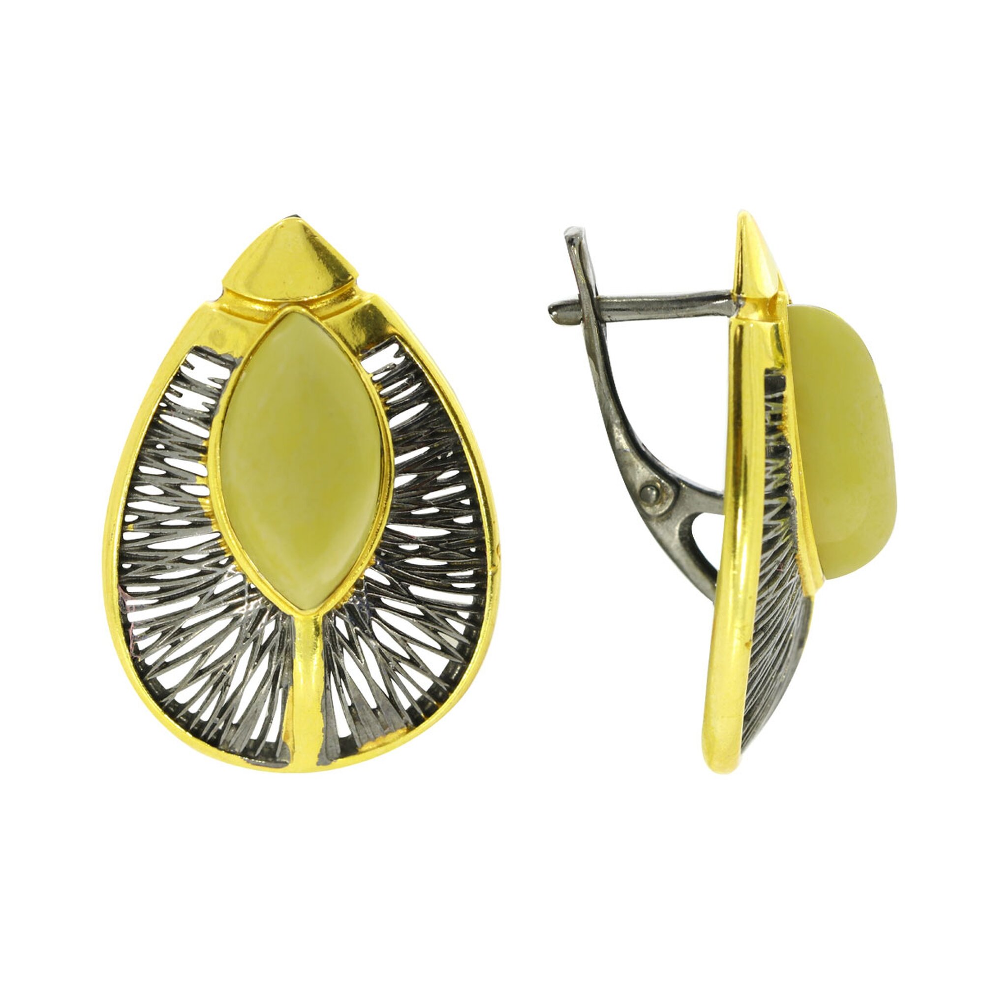 Серьги, серебро, 925 проба, золочение, янтарь
