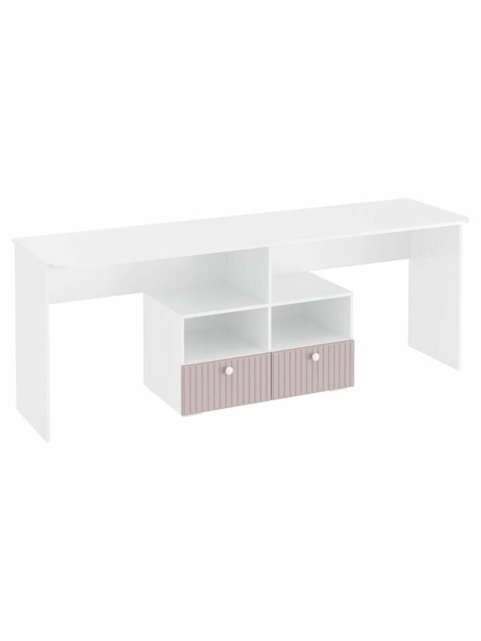 Детский компьютерный, письменный стол Фокс, с полками, с ящиками, с тумбой, 211.3х59х77.2 см, Белый / Пудровый