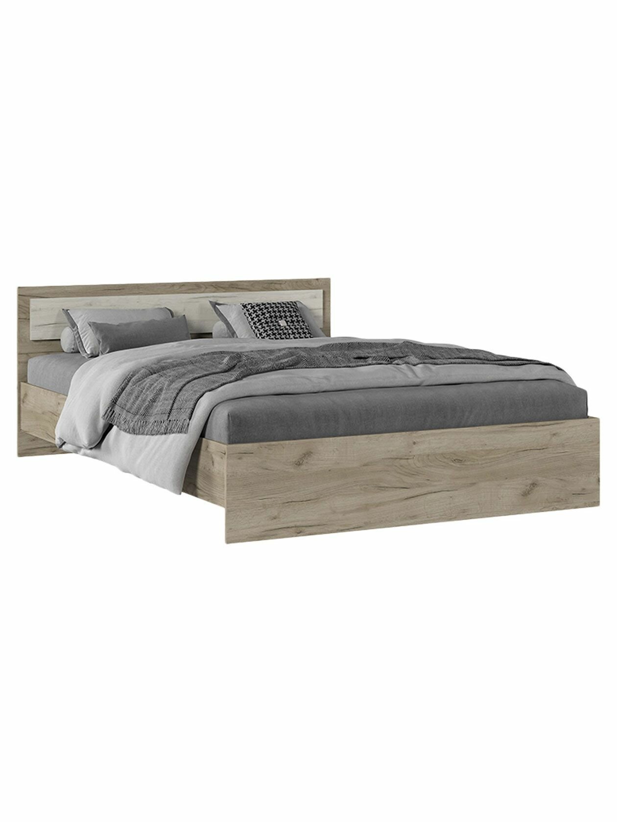 Двуспальная кровать Феста 140х200 см, деревянная, с основанием настил, без ящиков, Дуб Крафт серый / Дуб Крафт белый