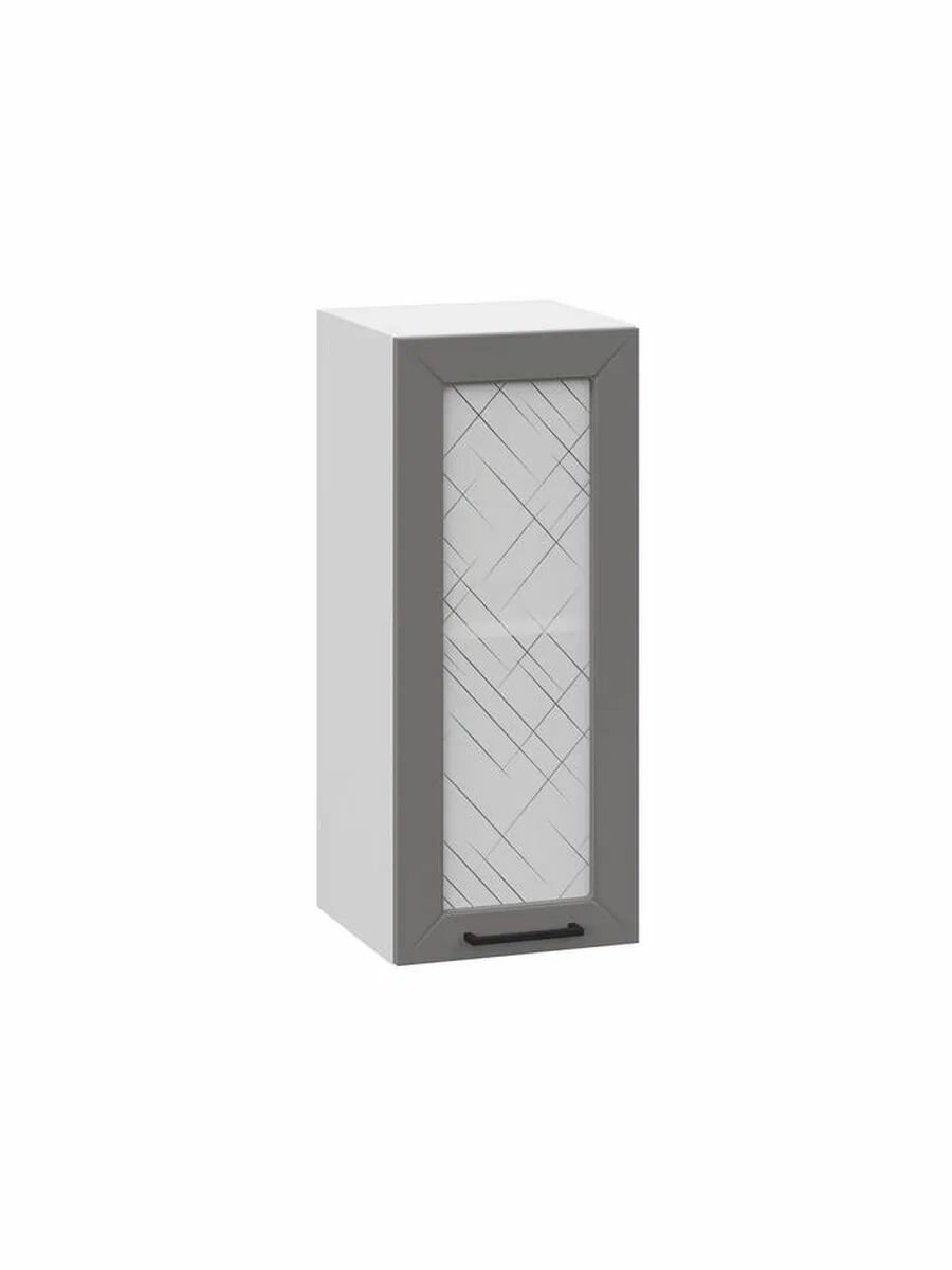 Кухонный модуль навесной, шкаф Сектор с доводчиками, с полками, 30х29.6х72 см, Белый / Грей со стеклом