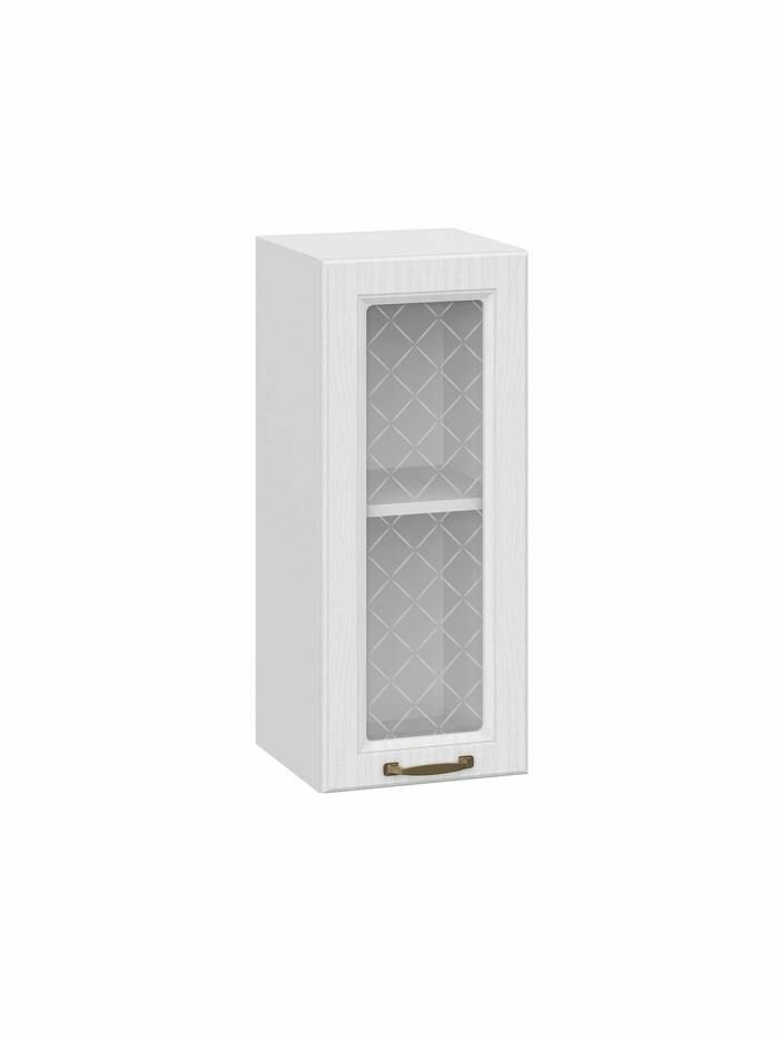 Кухонный модуль навесной, шкаф Флоренс с полками, с доводчиками, со стеклом, 30х29.6х72 см, Белый / Белый текстурный