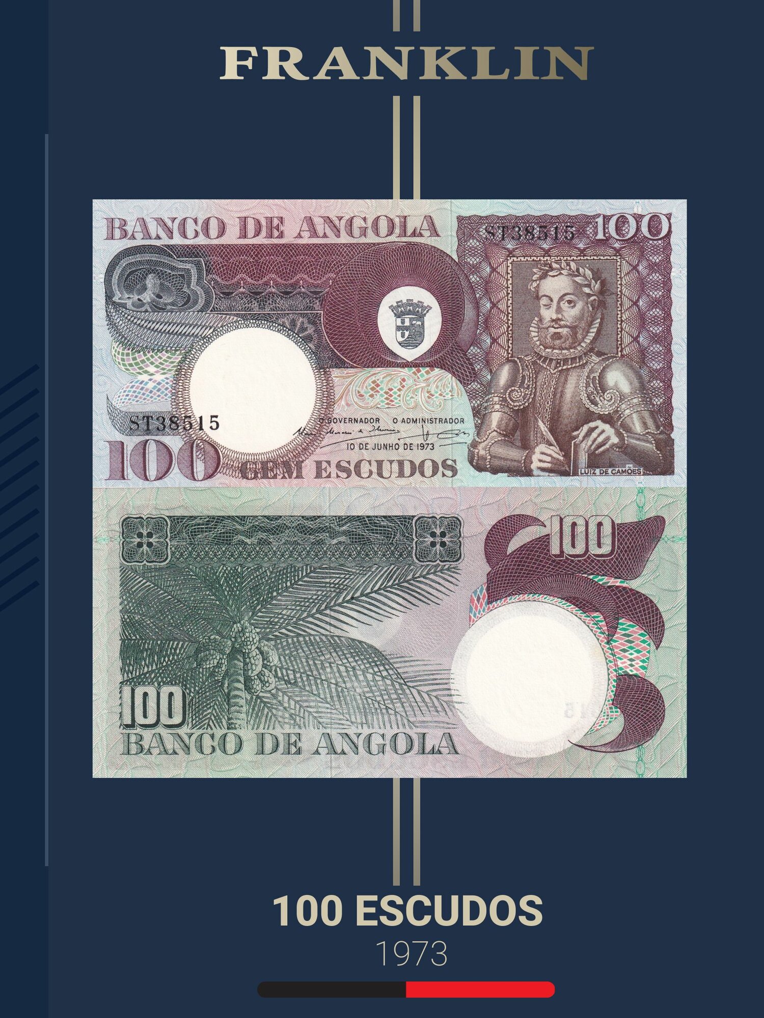 Банкнота Ангола 100 эскудо 1973 год (aUNC) Pick 106а